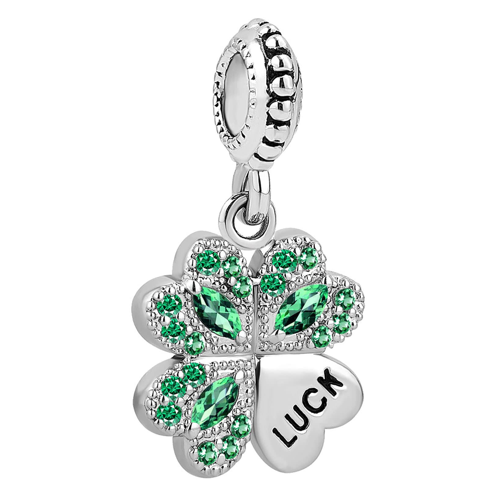 LSxAB Love Heart Lucky Clover Charm Compatible with Pandora Charm Bracelet Necklaces Pendants Silver Two tone Green Lucky Charm Bead Women Family Sister Wife