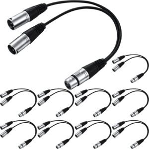 xlr splitter cable 1 xlr female to 2 xlr male patch y cable balanced microphone splitter cord audio adaptor xlr y splitter microphone cable for stereo mic to l and r audio track, 1 foot (10 pcs)