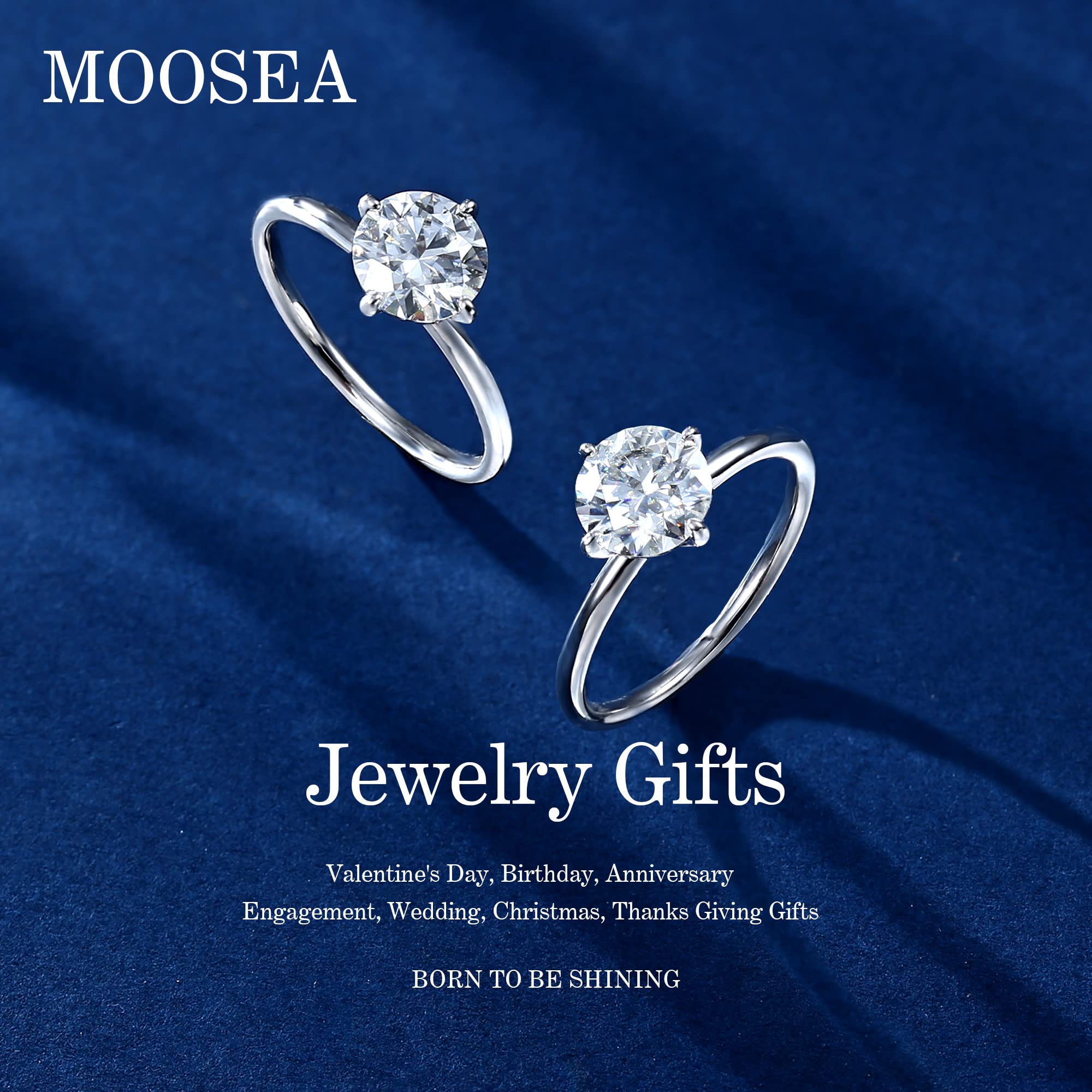 MOOSEA North Star Moissanite Rings for Women.1.5ct Round D Color VVS1 Clarity Lab Created Diamond Rings 14K White Gold Vermeil Compass Setting Moissanite Engagement Rings for Women Promise Rings