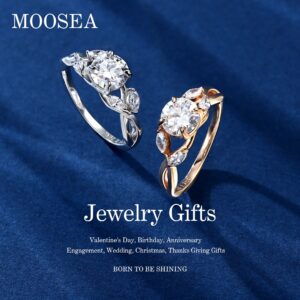 MOOSEA Willow Moissanite Engagement Rings for Women, 1.2ct D Color VVS1 Clarity Lab Created Diamond Wedding Rings 14K Yellow Gold Vermeil Round Moissanite Rings for Women Promise Rings for Her Gifts