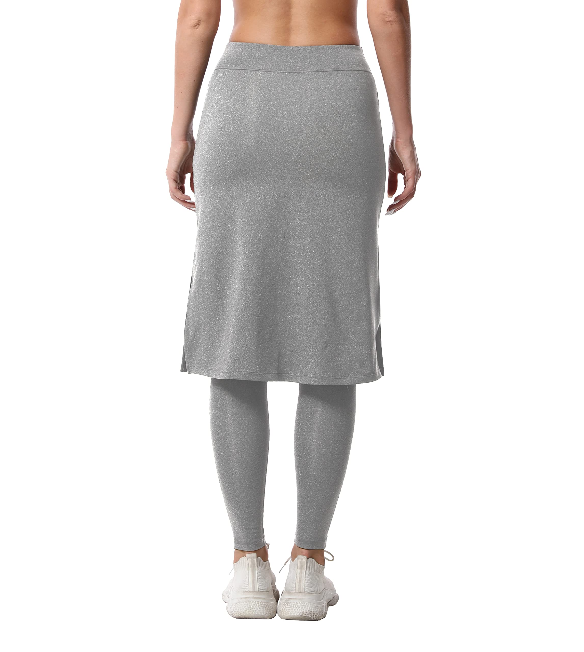 Women's Modest Long Skirt with Attached Leggings Pockets Midi Cover Up Workout Skirted Capris LGY m Light Grey