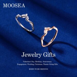 MOOSEA Moissanite Curved Stackable Rings for Women, D Color VVS1 Clarity Lab Created Diamond Anniversary Band 14K Yellow Gold Vermeil Unique Moissanite Contour Wedding Band for Women Eternity Rings