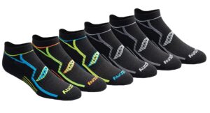 saucony men's rundry bolt performance no-show socks, available in m-xxl (6, 12, 18, black (6 pairs), xx-large