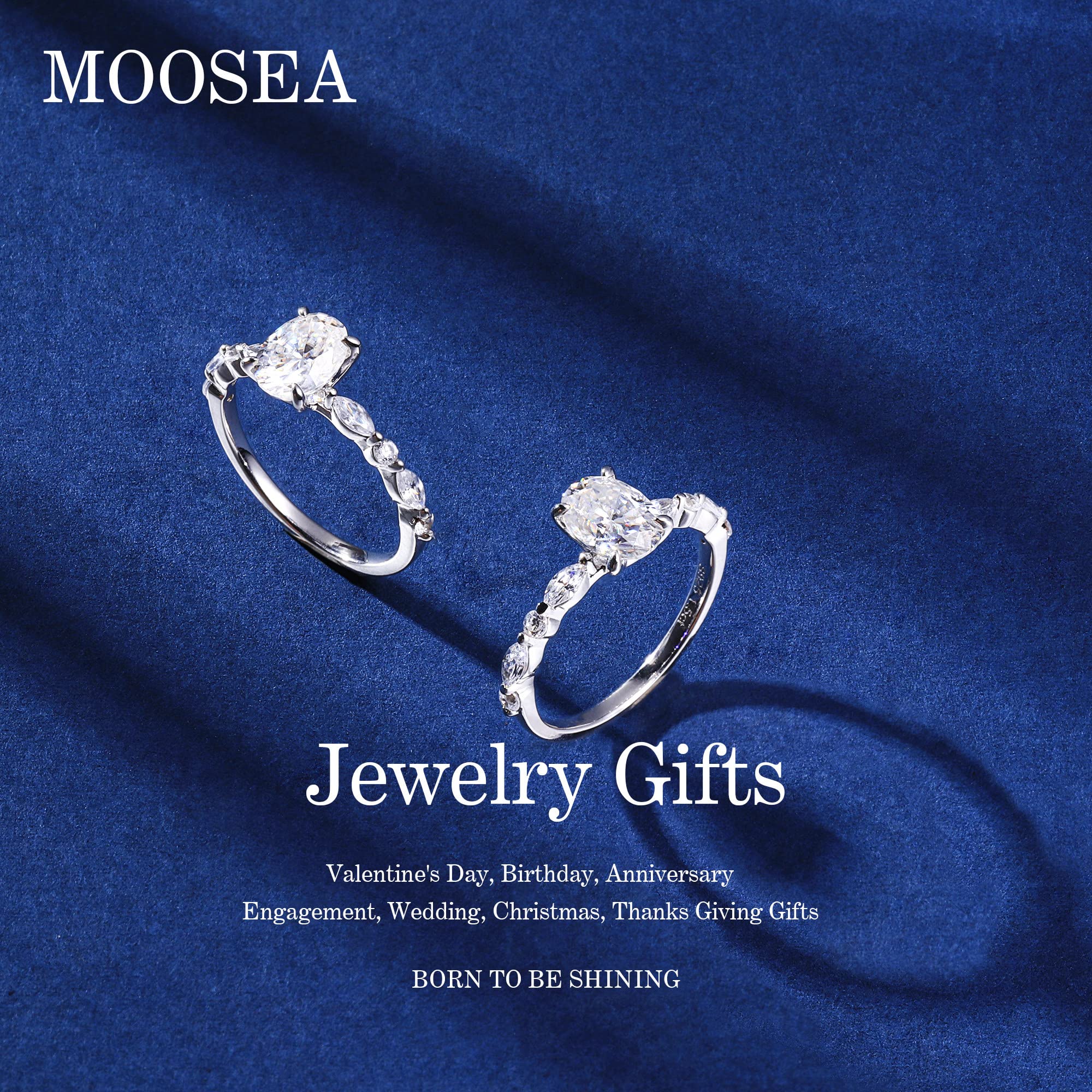 MOOSEA Moissanite Engagement Rings for Women, 1.5ct Oval Cut D Color VVS1 Clarity Lab Created Diamond Wedding Rings 14K White Gold Vermeil Solid Moissanite Solitaire Ring for Women Gifts