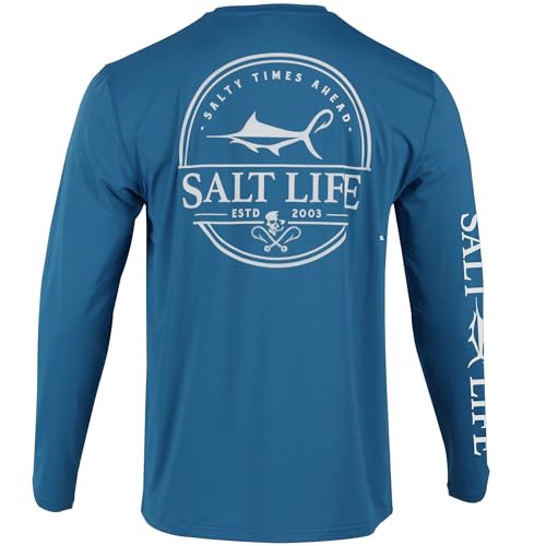 Salt Life Mens Dragnet SLX Long Sleeve Classic Fit Shirt, Atlantic Blue, Medium