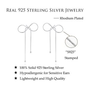 Reffeer Solid 925 Sterling Silver Bow Drop Earrings Dangle for Women Teen Girls Bowknot Dangle Earrings Studs (A-Silver)