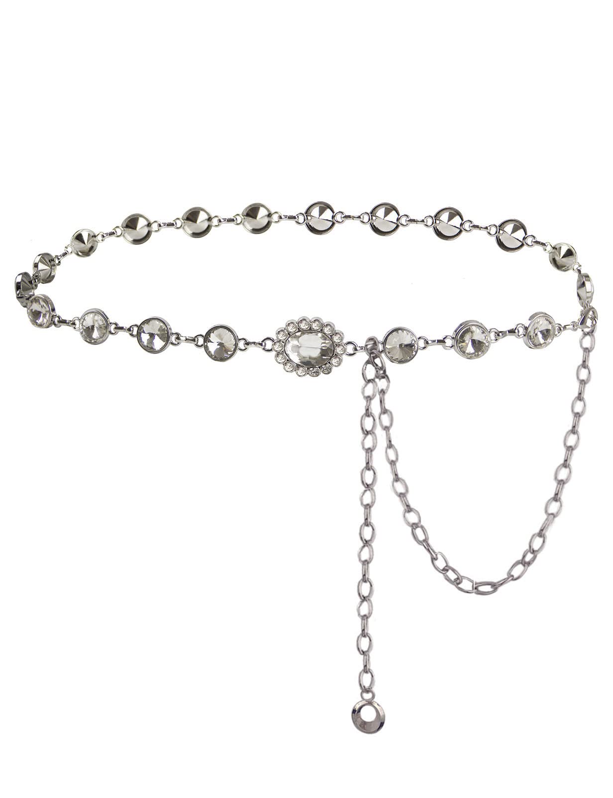 BEMYLV Silver Rhinestone Chain Belt Sparkly Bling Crystal Waist Chains for Women Dresses Girls Fashion