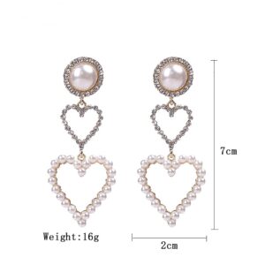 BUAJIUBUA Heart Earrings Drop Pearl Heart Earrings for Women Girls Teens Rhinestone Earrings（Gold Plated）