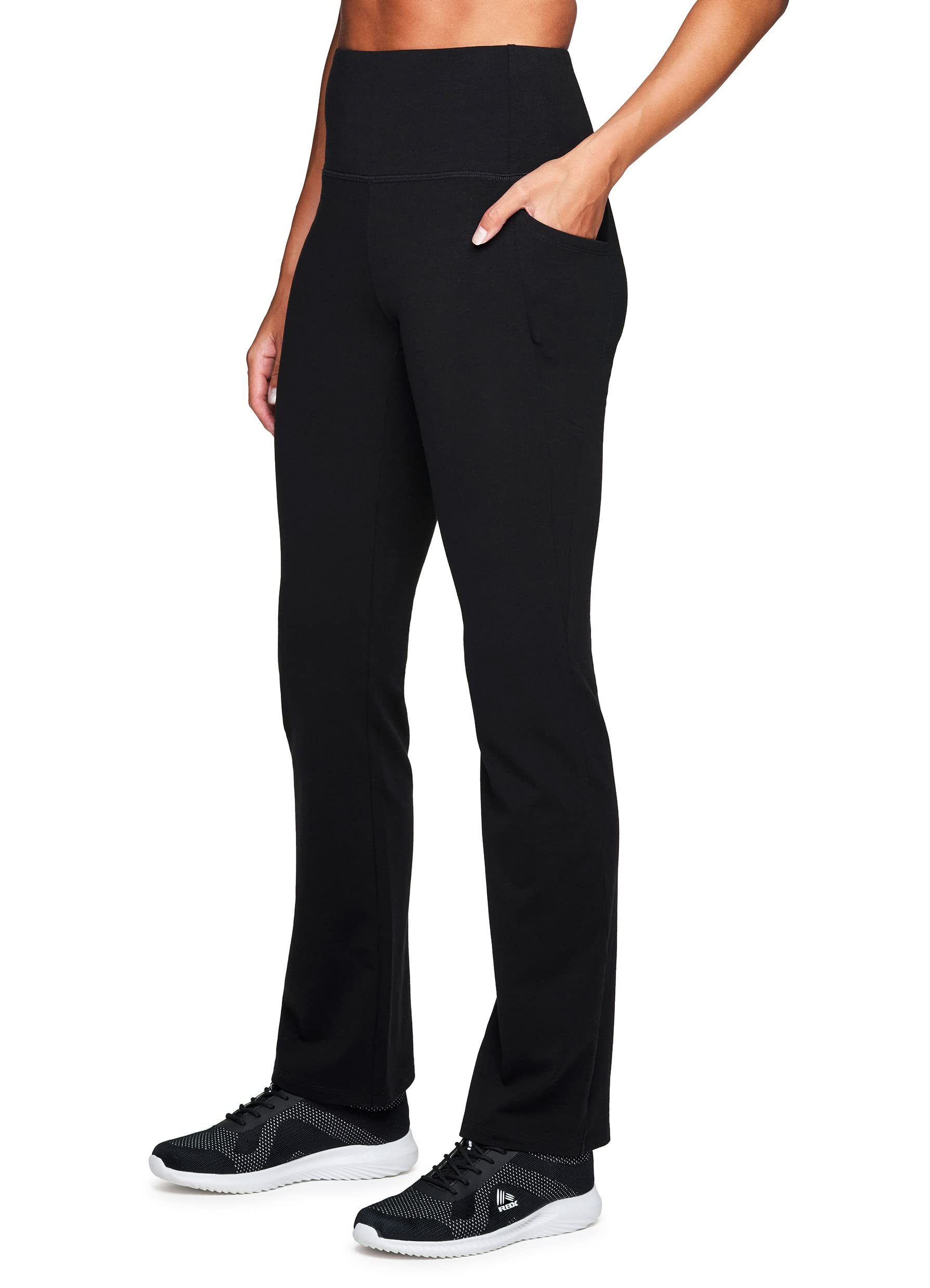 RBX Active Women's Yoga Pants Cotton Spandex Bootcut Legging W/Pockets Ctn Black S