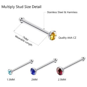 Nose Rings Studs, Straight/L/Screw Shaped Nose Studs for Women Men, Surgical Stainless Steel Hypoallergenic Nose Piercing Jewelry 1.5/2/2.5mm Size Crystal and Ideal Gift, Metal, drusy quartz