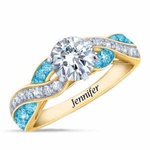 the danbury mint birthstone swirl personalized ring (march, 9) | crystal birthstone jewelry | birthstone ring | gifts for women | #11084-0014