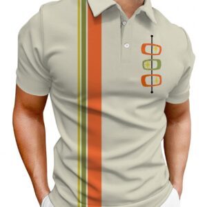 QIVICIMA Men's Retro Style Short Sleeve Polo Shirt Casual Lapel Golf Shirts Geometric Polo 50s Rockabilly Print Tops D2 Retro Polo XL