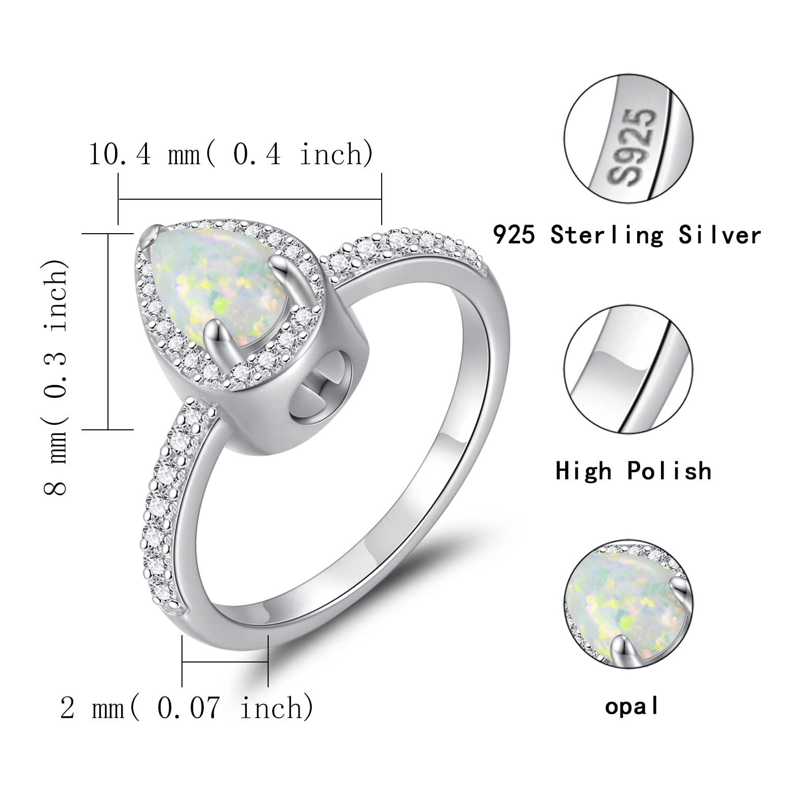 Sterling Silver Urn Ring for Ashes: Women Teardrop Opal Ash Ring Cubic Zirconia Memorial Cremation Jewelry Bereavement Keepsakes Gift for Loss of a Loved One (Size 7)