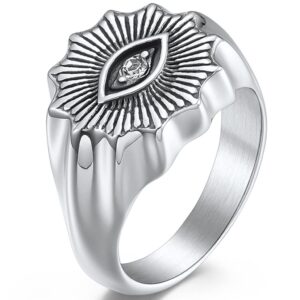 jude jewelers stainless steel retro vintage eye signet style cocktail party statement promise anniversary halloween biker ring (silver, 12)