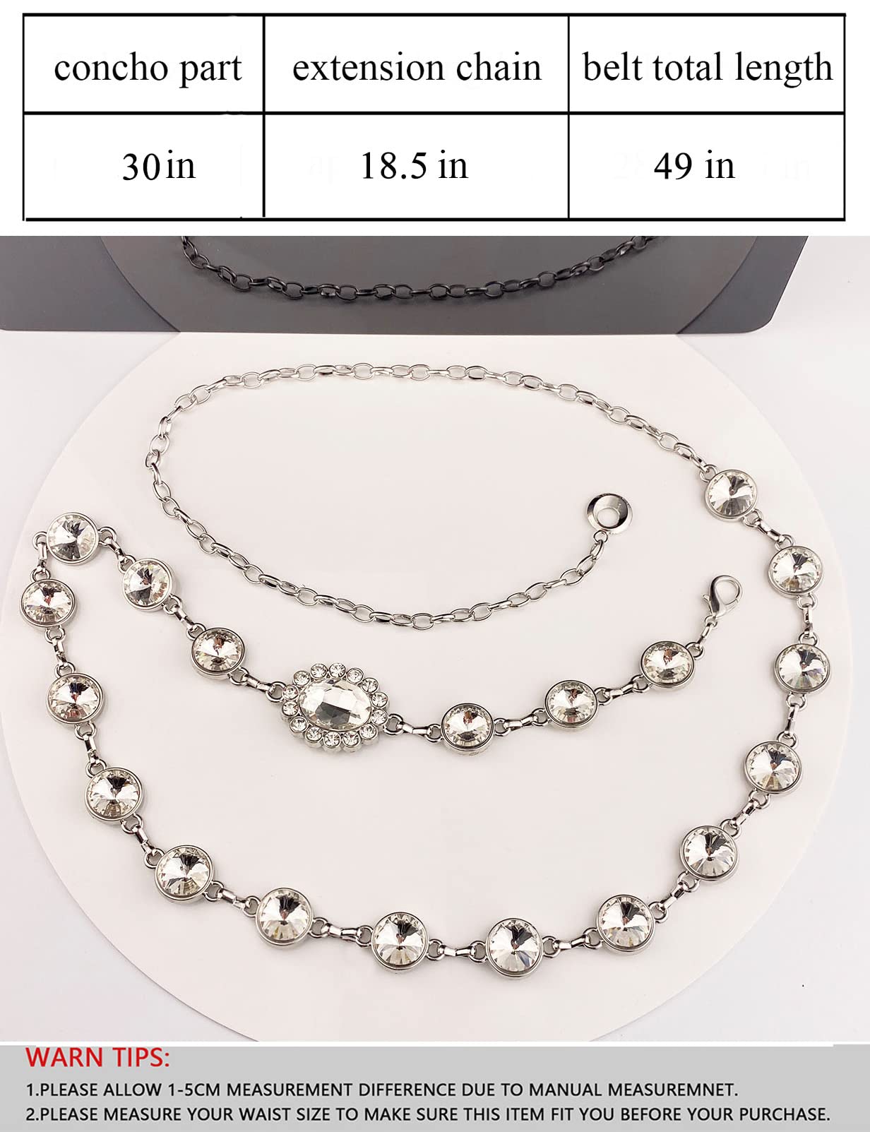 BEMYLV Silver Rhinestone Chain Belt Sparkly Bling Crystal Waist Chains for Women Dresses Girls Fashion