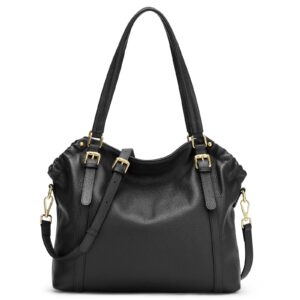 kattee women genuine leather soft totes shoulder hobo purses and handbags top handle bags (black)