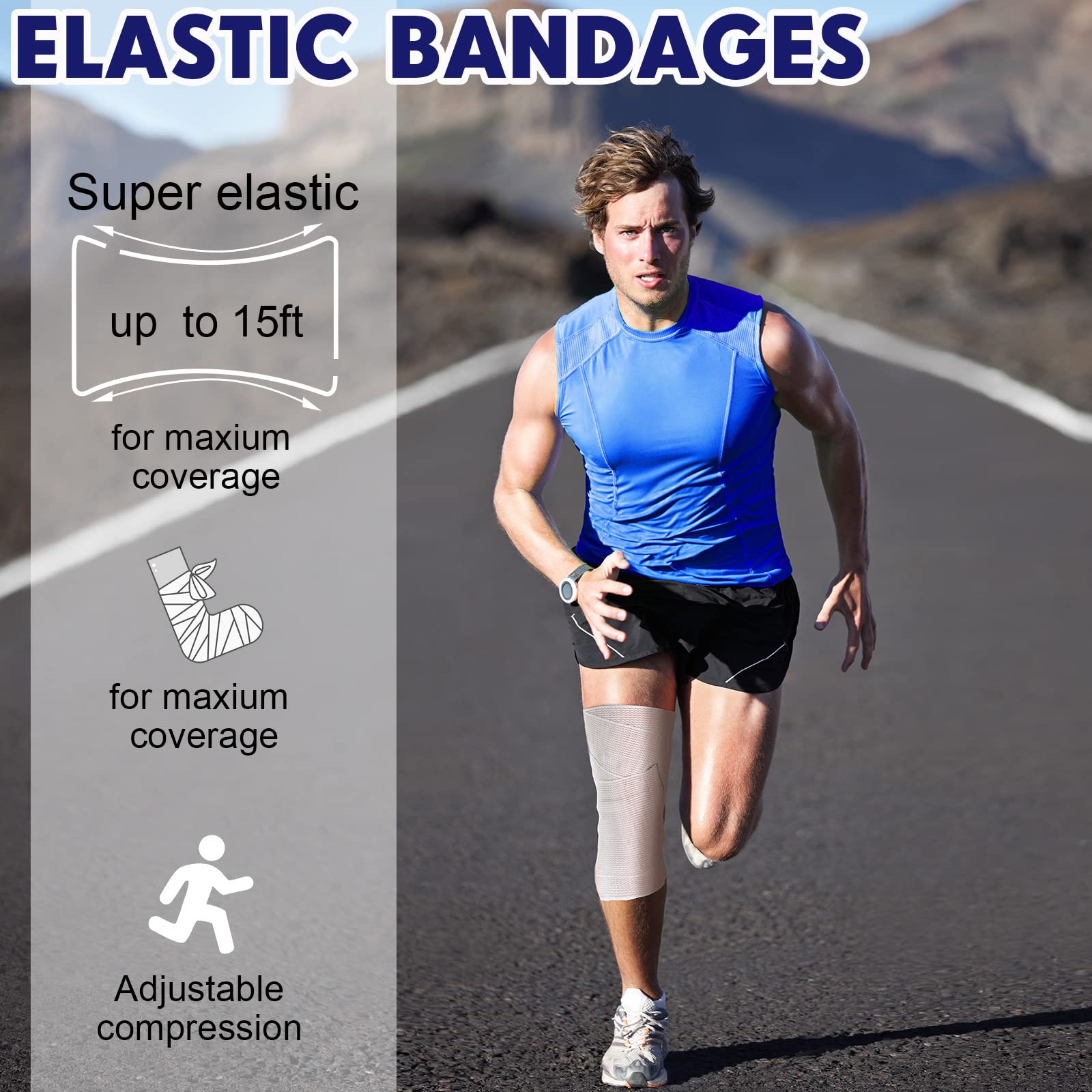 20 Pack Elastic Bandage Wrap with Self Closure on Both Ends Compression Bandage for Legs, Knees, Ankles, Wrists, Elbows, Shoulders, Athletic Stretchable Bandage Wrap (Blue Trim, 4 Inch)