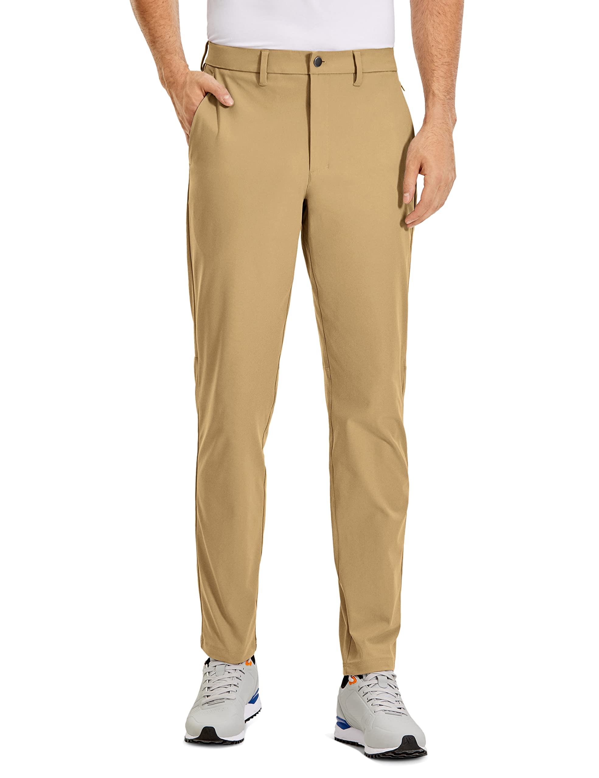 CRZ YOGA Men's All Day Comfy Golf Pants - 32" Quick Dry Lightweight Work Casual Trousers with Pockets Khaki Sand 32W x 32L