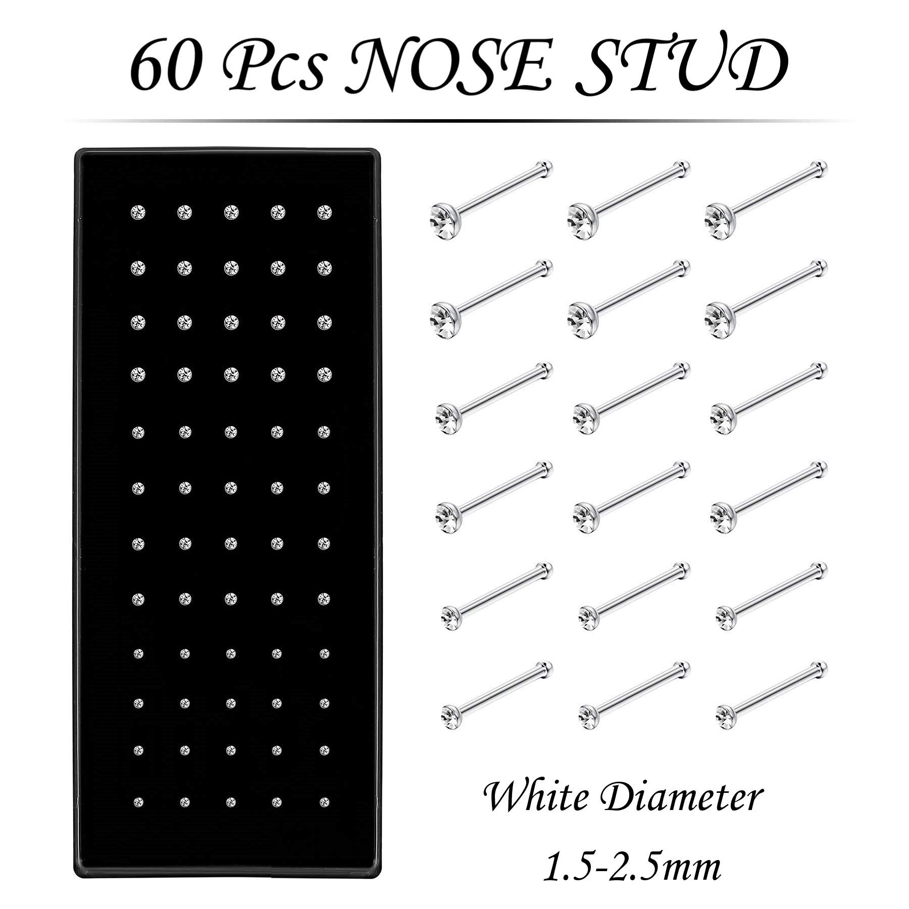 Nose Rings Studs, Straight/L/Screw Shaped Nose Studs for Women Men, Surgical Stainless Steel Hypoallergenic Nose Piercing Jewelry 1.5/2/2.5mm Size Crystal and Ideal Gift, Metal, drusy quartz