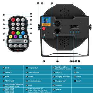 Rechargeable Par Lights RGBW 4-in-1 LED Uplights Battery Powered Stage Lights, HOLDLAMP DJ Lights Sound Activated with Remote & DMX Control for Festival Party Event Wedding Bar Church