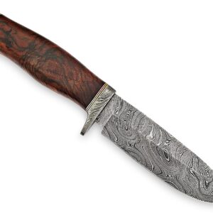 SFG - 11" Fixed Blade Hunting Knife, Damascus Steel Blade, Non-Slip Walnut Wood Handle, Lanyard Hole, Leather Pouch, Hunting, Camping, Backpacking, Fishing, Unique Gift Item For Men