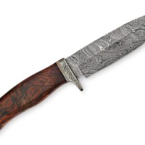 SFG - 11" Fixed Blade Hunting Knife, Damascus Steel Blade, Non-Slip Walnut Wood Handle, Lanyard Hole, Leather Pouch, Hunting, Camping, Backpacking, Fishing, Unique Gift Item For Men