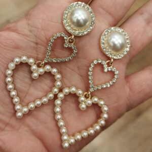 BUAJIUBUA Heart Earrings Drop Pearl Heart Earrings for Women Girls Teens Rhinestone Earrings（Gold Plated）