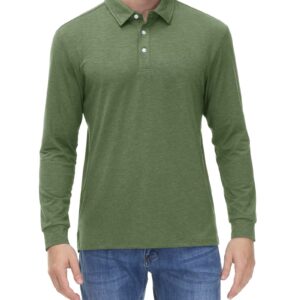 MAGCOMSEN Long Sleeve Polo Shirt Golf Shirts for Men Shirt for Men Spring Shirts Pique Polo Shirt Outdoor Shirts for Men Athletic Casual Shirts Army Green