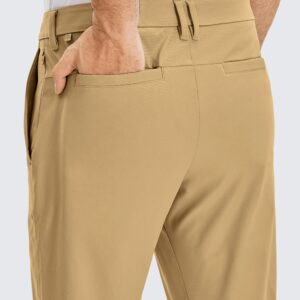 CRZ YOGA Men's All Day Comfy Golf Pants - 32" Quick Dry Lightweight Work Casual Trousers with Pockets Khaki Sand 32W x 32L