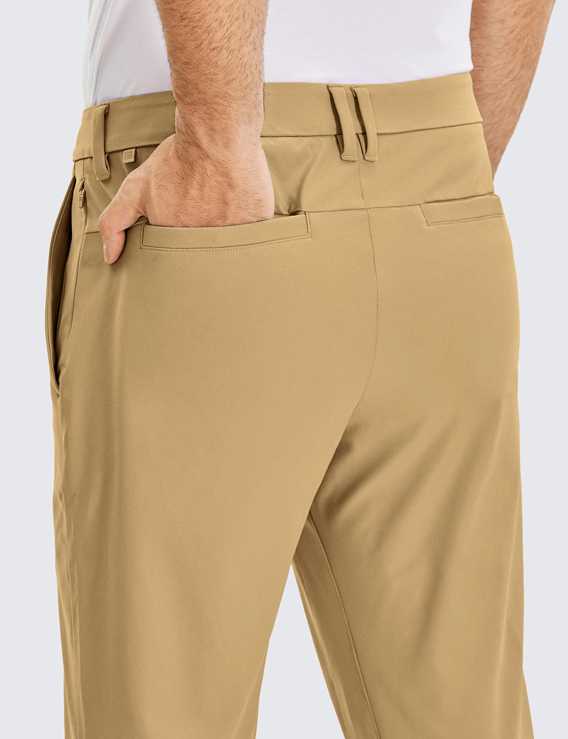 CRZ YOGA Men's All Day Comfy Golf Pants - 32" Quick Dry Lightweight Work Casual Trousers with Pockets Khaki Sand 32W x 32L