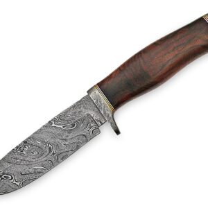 SFG - 11" Fixed Blade Hunting Knife, Damascus Steel Blade, Non-Slip Walnut Wood Handle, Lanyard Hole, Leather Pouch, Hunting, Camping, Backpacking, Fishing, Unique Gift Item For Men