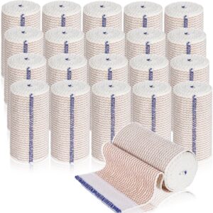 20 pack elastic bandage wrap with self closure on both ends compression bandage for legs, knees, ankles, wrists, elbows, shoulders, athletic stretchable bandage wrap (blue trim, 4 inch)