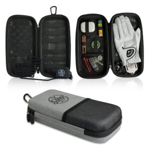 steez golf accessory case - golf bag organizer. airtight, water-resistant, protective hard case for phone, tees, ball markers, repair tools, and golf essentials. removable golf glove hanger/dryer