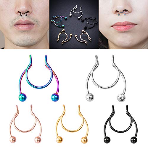 DANSOAN Fake Nose Ring for Women Teenager Stainless Steel Nose Cuffs Septum Nose Ring Piercings on Non-Pierced Nose Ring for Women Men