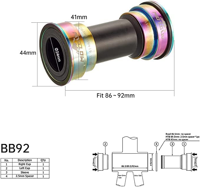 BB92 BB90 BB86 Press Fit Bottom Brackets for Shimano Road Mountain Bike Parts 24mm Crankset BB GXP 22mm Chainset (Colorful)