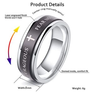 8MM Black Stainless Steel Ring Lord's Prayer Rotatable Ring Wedding Band Spinner Fidget Inspirational Christian Jesus Bible Cross Ring Anxiety Finger Stress Relief Jewelry Comfort Fit Hypoallergenic