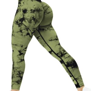 SENBAN Women Scrunch Workout Leggings: Butt Lifting High Waisted Yoga Pants - Tie Dye Seamless Booty Gym Leggings Army Green M