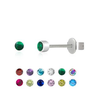 3mm tiny titanium earrings may birthstone dark green cubic zirconia stud earrings for women, small helix/cartilage/tragus sleeper earrings hypoallergenic valentine's day birthday jewelry gifts