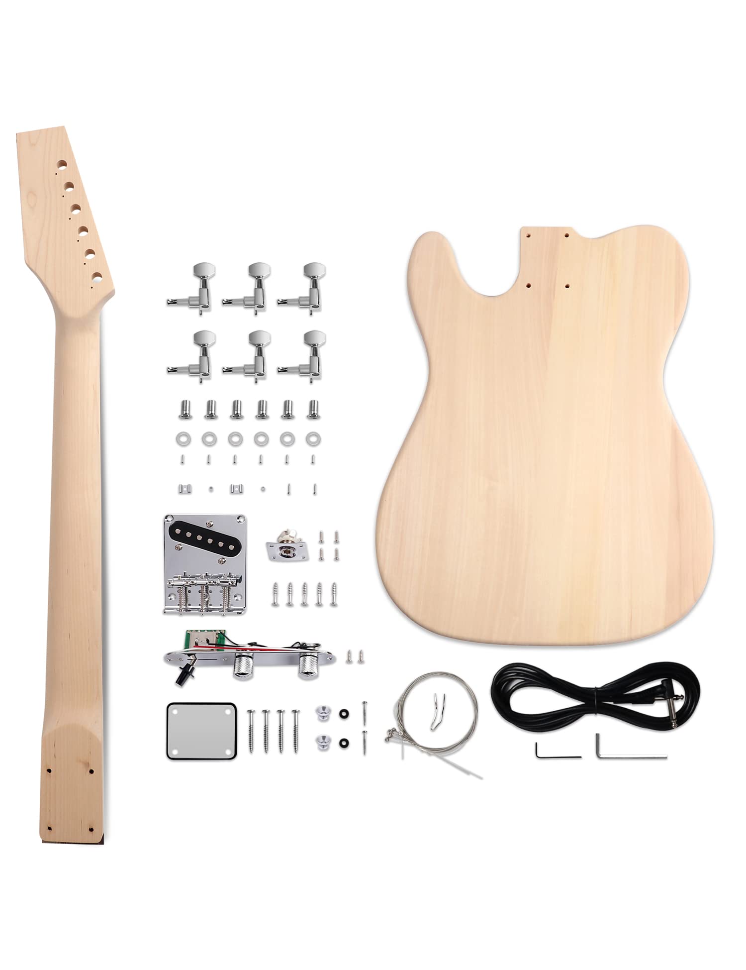 Sunsmile DIY Electric Guitar Kit Tele Style Guitar Kits Beginner Kits with Basswood Body Hard Maple Neck Chrome Hardware Right Handed Build Your Own Guitar.