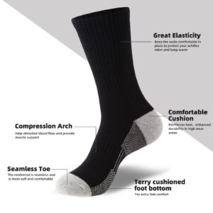 BUDERMMY Men's Cotton Moisture Wicking Heavy Cushion Crew Work Socks,6-12, 6Pairs (US, Numeric, 9, 12, Regular, Tall, black 2)