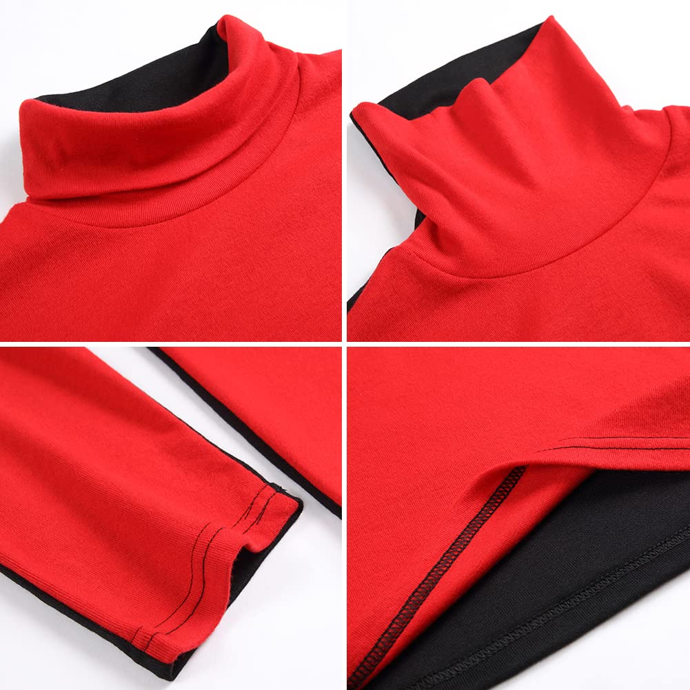 Men Slim Fit Lightweight Long Sleeve Pullover Top Turtleneck T-Shirt(Red & Black,2XL)