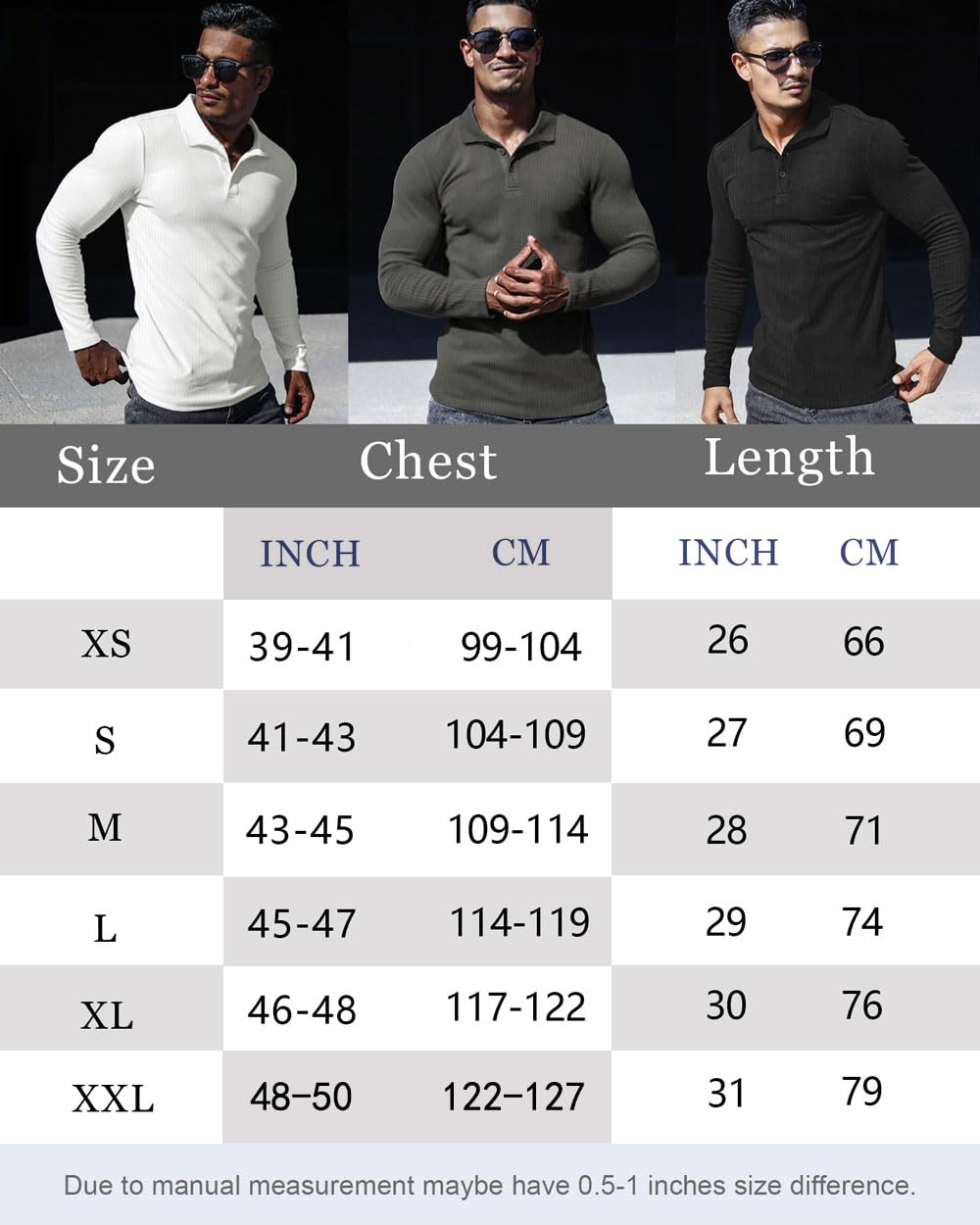 Muscle Cmdr Men's Slim Fit Muscle Polo Shirts Long&Short Sleeve Stretch Quick Dry Tee Casual Golf Athletic T-Shirts (Grey S)