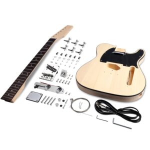 Sunsmile DIY Electric Guitar Kit Tele Style Guitar Kits Beginner Kits with Basswood Body Hard Maple Neck Chrome Hardware Right Handed Build Your Own Guitar.