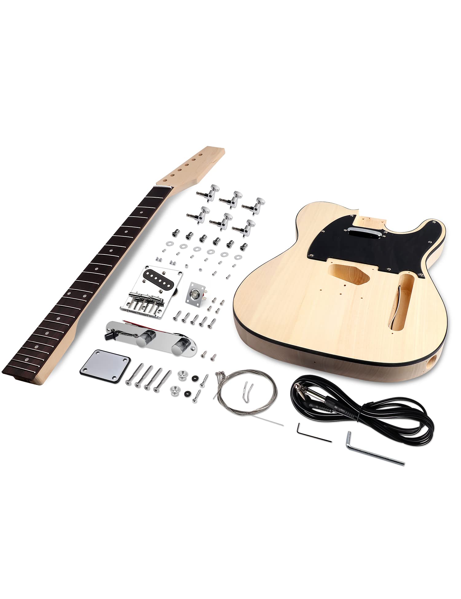 Sunsmile DIY Electric Guitar Kit Tele Style Guitar Kits Beginner Kits with Basswood Body Hard Maple Neck Chrome Hardware Right Handed Build Your Own Guitar.