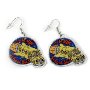 school bus earrings for teachers, professors, librarians, educators and more. cute pair of magic school bus style earrings for women. great pair of ms. frizzle earrings for teachers, educators,