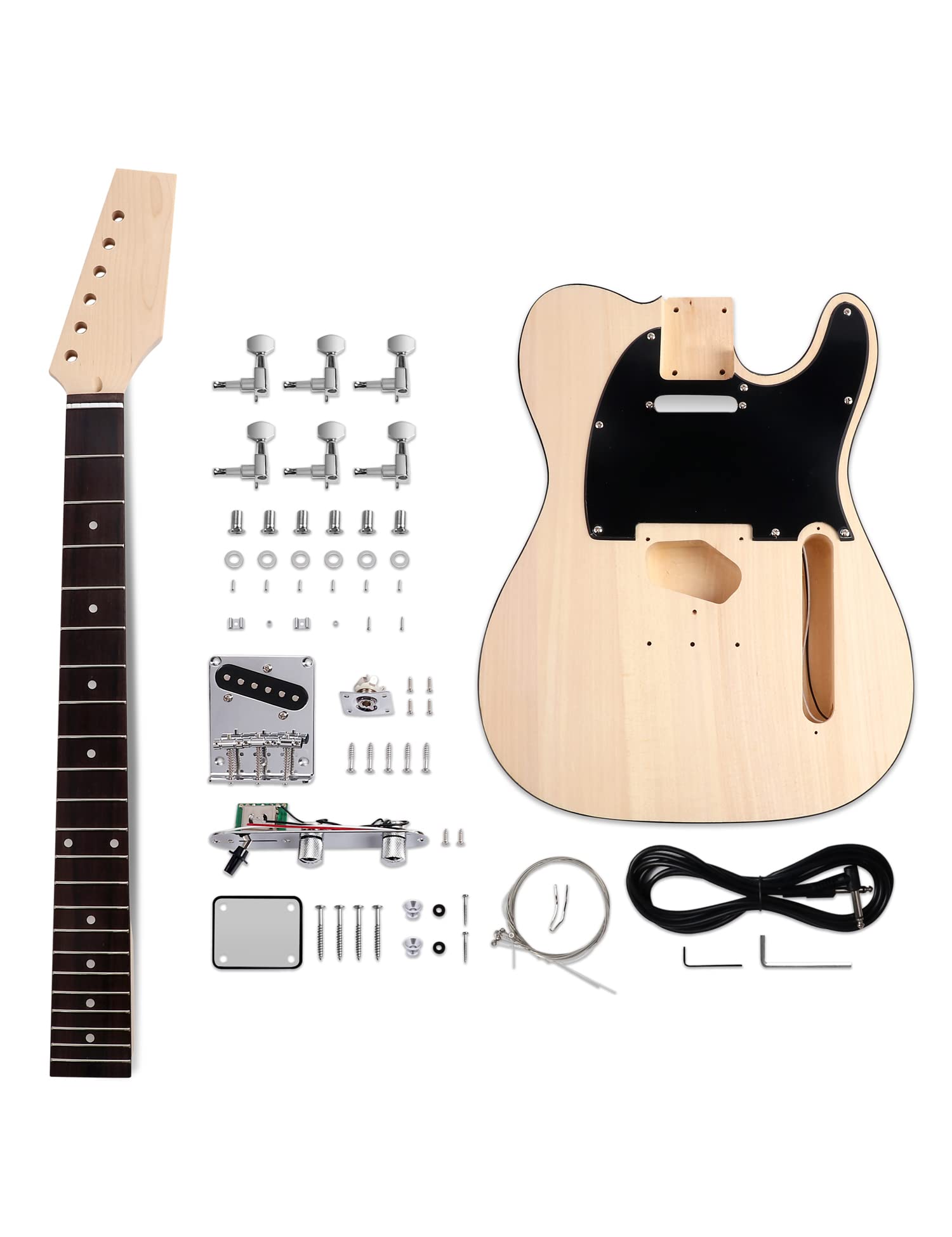 Sunsmile DIY Electric Guitar Kit Tele Style Guitar Kits Beginner Kits with Basswood Body Hard Maple Neck Chrome Hardware Right Handed Build Your Own Guitar.