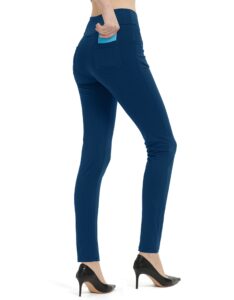 nuveti women's yoga dress pants skinny leg work pants pull on stretch pant for women with pockets (diamondblue,medium)