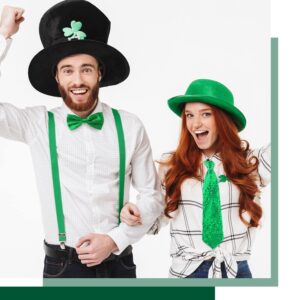 5 Pcs St Patrick' S Day Costume Accessories Set Includes Green High Socks Green Bow Headband Y Shape Suspenders Neck Tie Gree Bow Tie for Women Men St.Patrick's Day Decoration Party Supplies