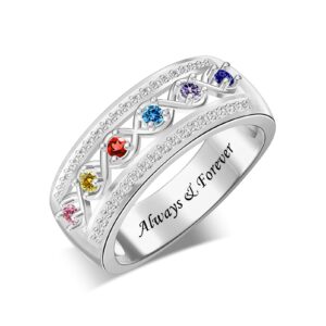 bauma auto custom mother ring with 1-6 birthstones & engraving text personalized birthstone rings for women mother family rings ideal jewelry gifts for mom wife daughter (6 birthstones)