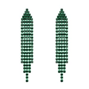 EleQueen Austrian Crystal Chandelier Tassel Earrings Linear Drop Clip-on Earrings for Women Wedding Bridal Party Green Green-Tone